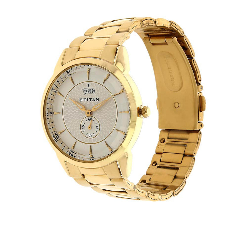Titan Quartz Analog with Date Silver Dial Stainless Steel Strap Watch ...