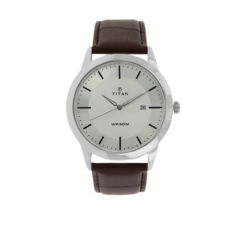 Titan Classique Silver Dial Analog with Date Leather Strap watch for M ...