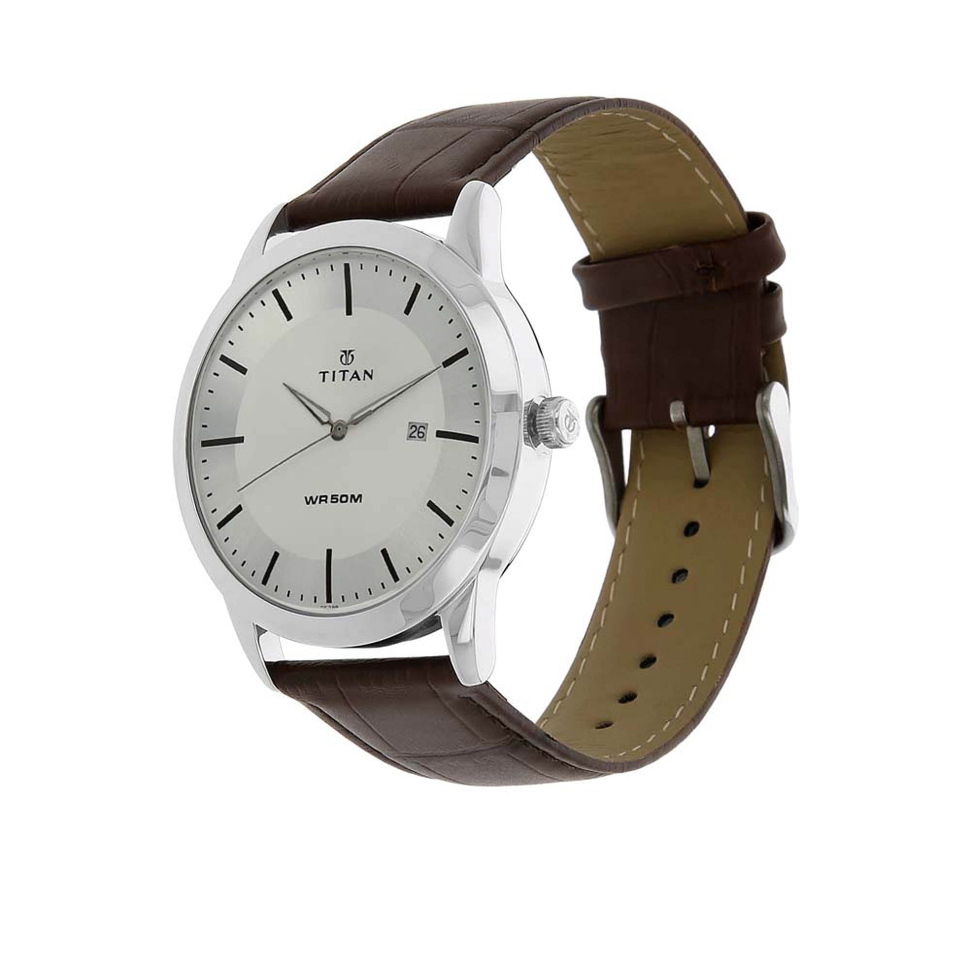 Titan Classique Silver Dial Analog with Date Leather Strap watch for M ...