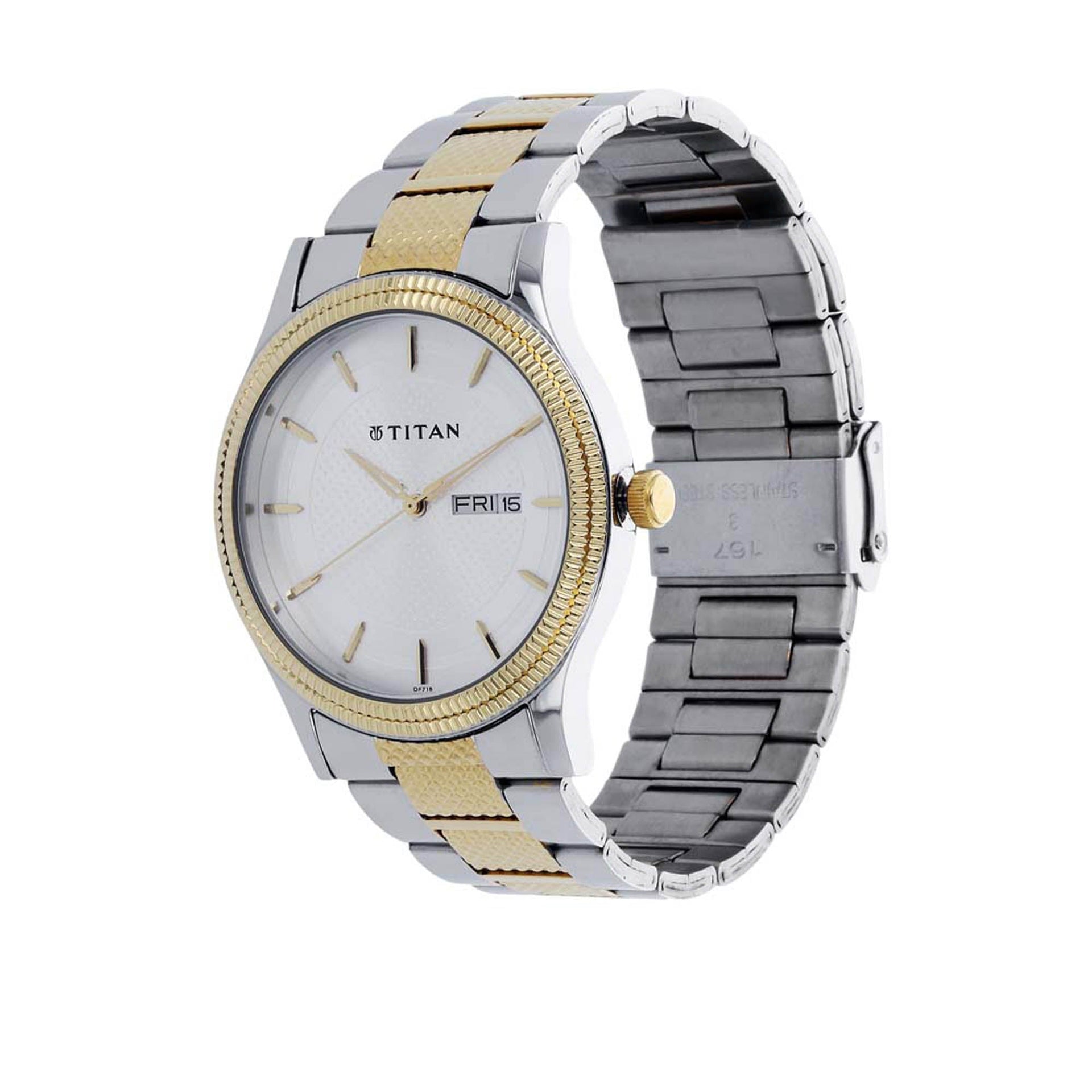 Titan Quartz Analog with Date Silver Dial Stainless Steel Strap Watch ...