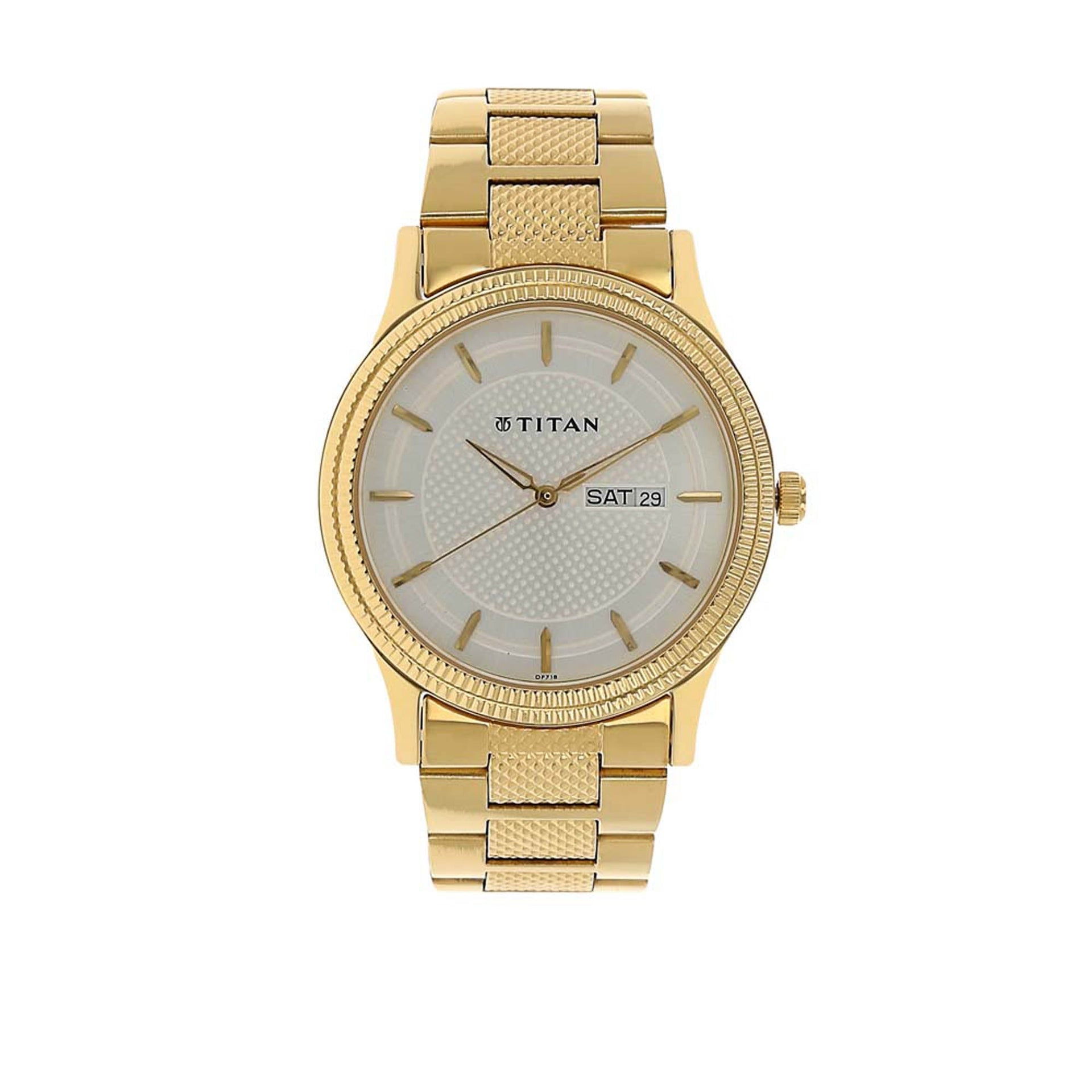 Titan Quartz Analog with Day and Date Silver Dial Stainless Steel Stra ...