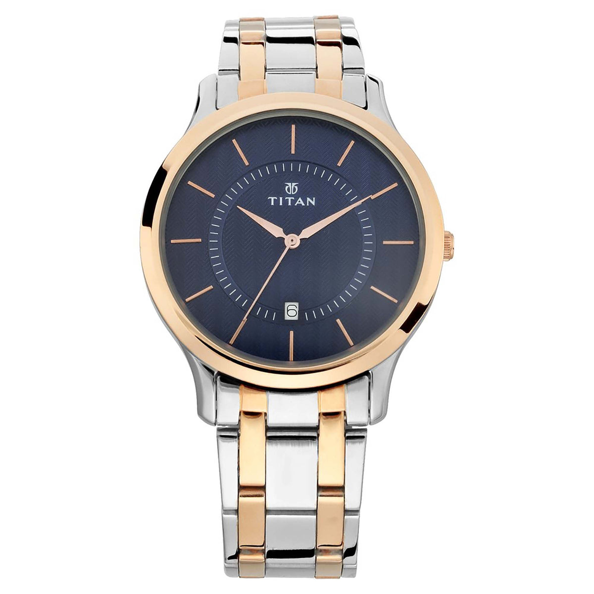 Titan Quartz Analog with Date Blue Dial Stainless Steel Strap Watch fo ...