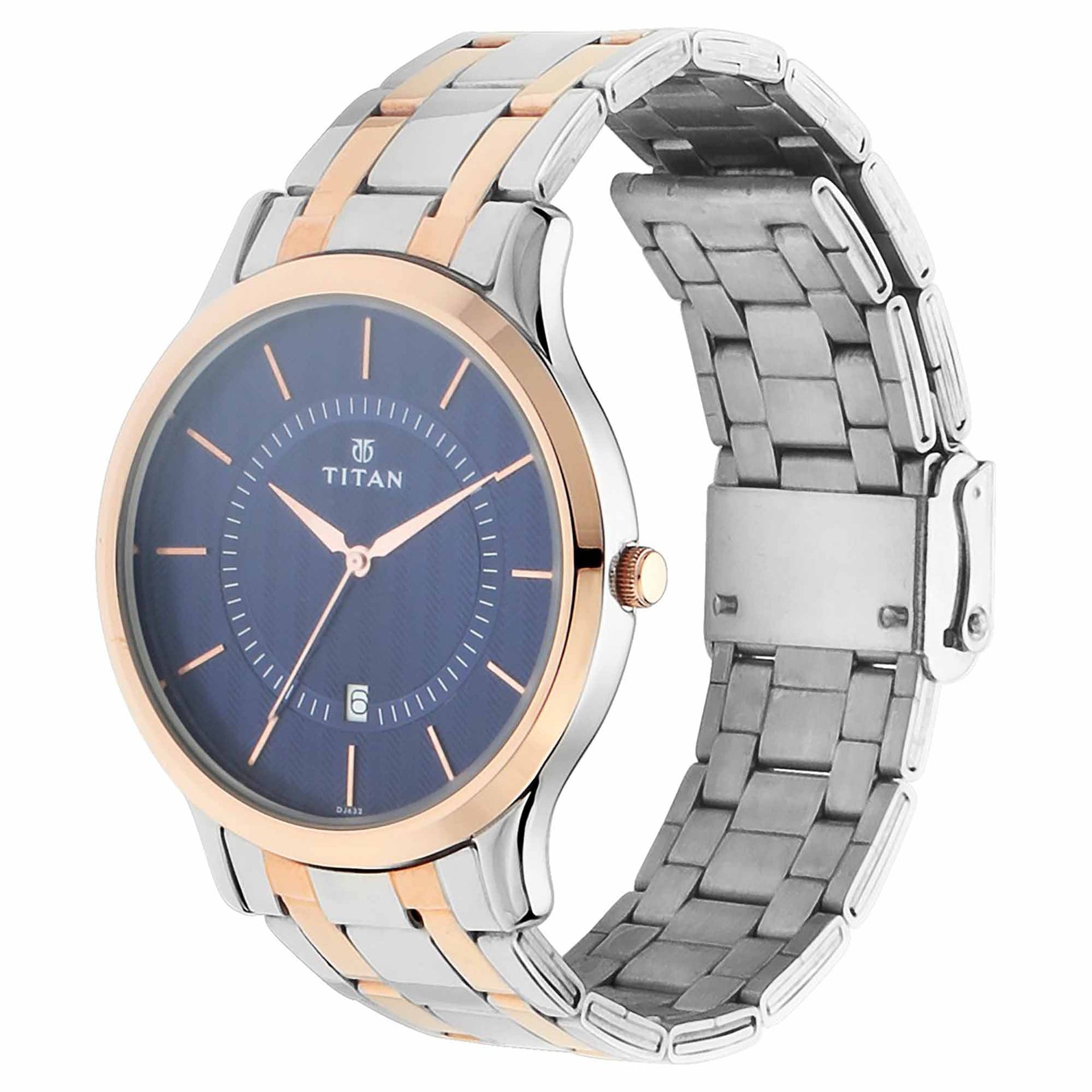 Titan Quartz Analog with Date Blue Dial Stainless Steel Strap Watch fo ...