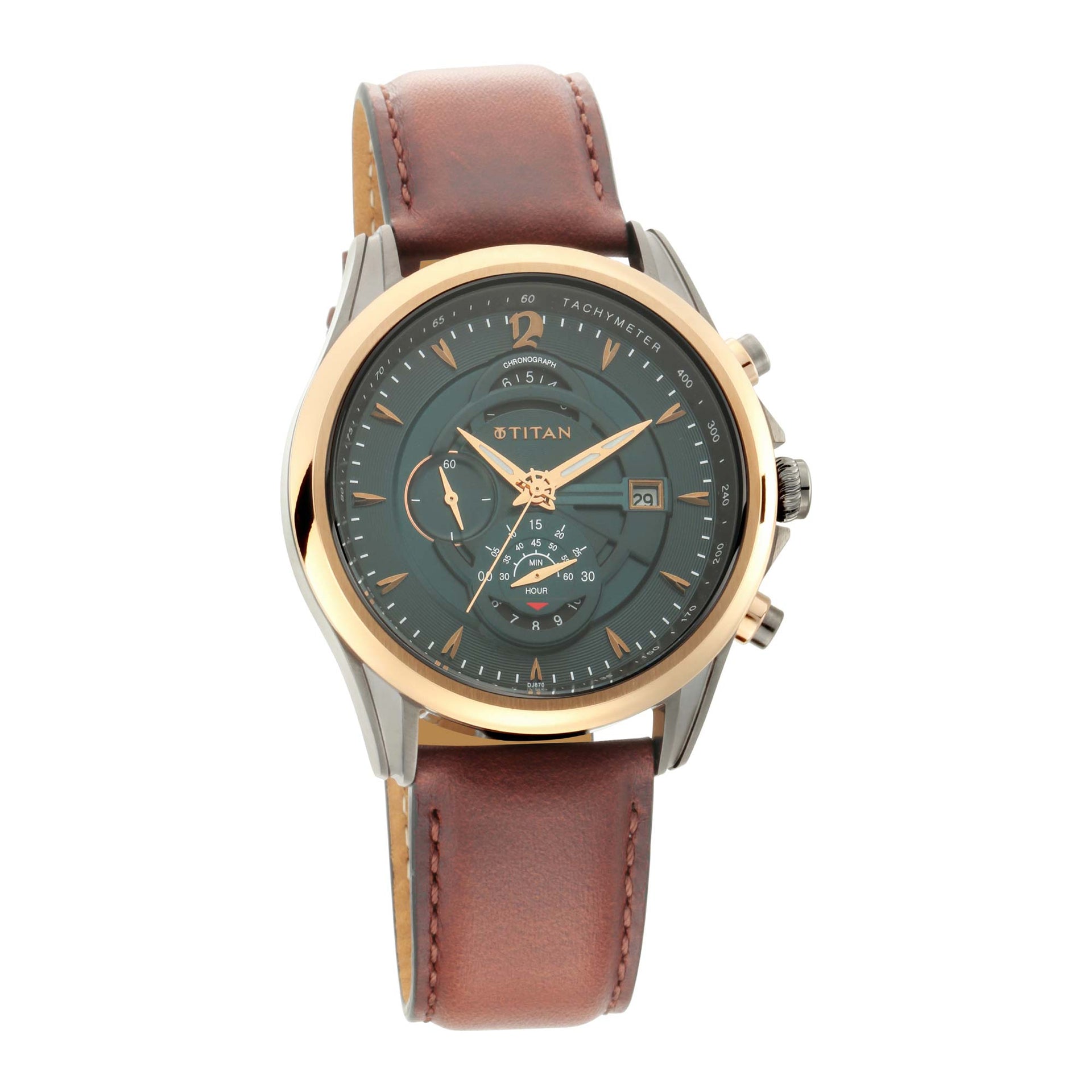Titan Maritime Green Dial Chronograph Leather Strap watch for Men ...