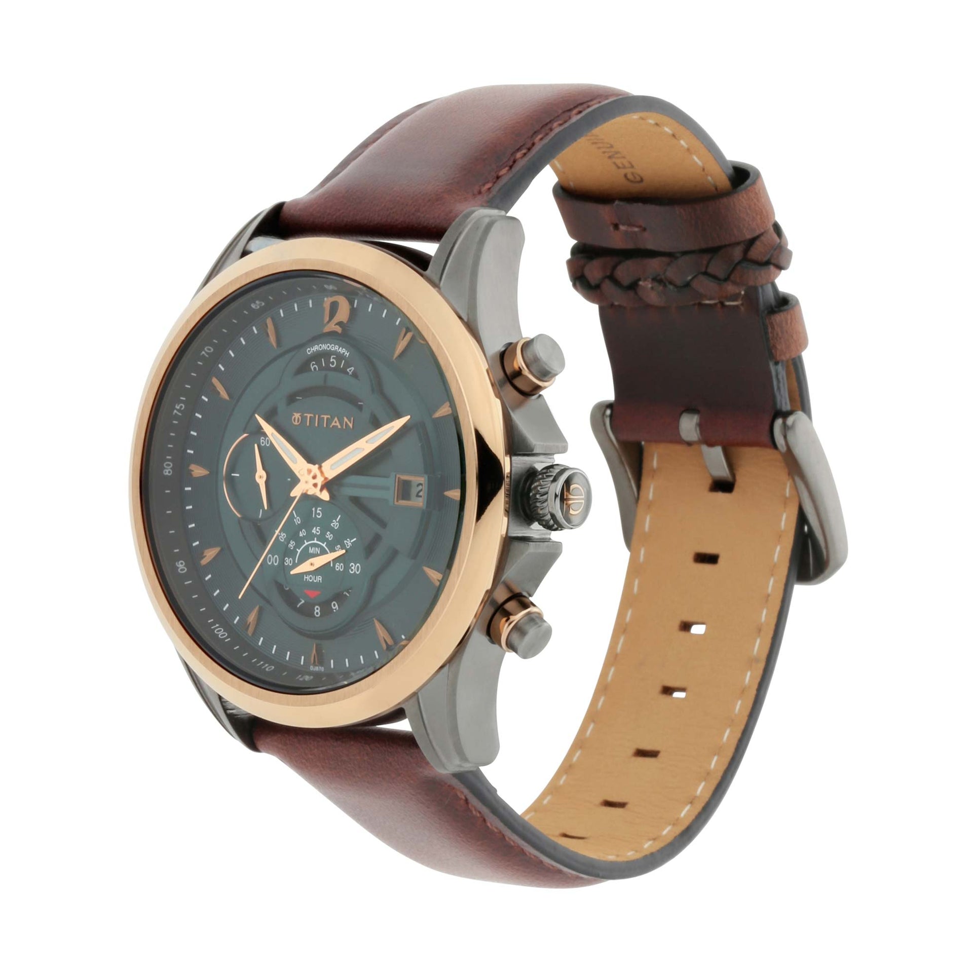 Titan Maritime Green Dial Chronograph Leather Strap watch for Men ...