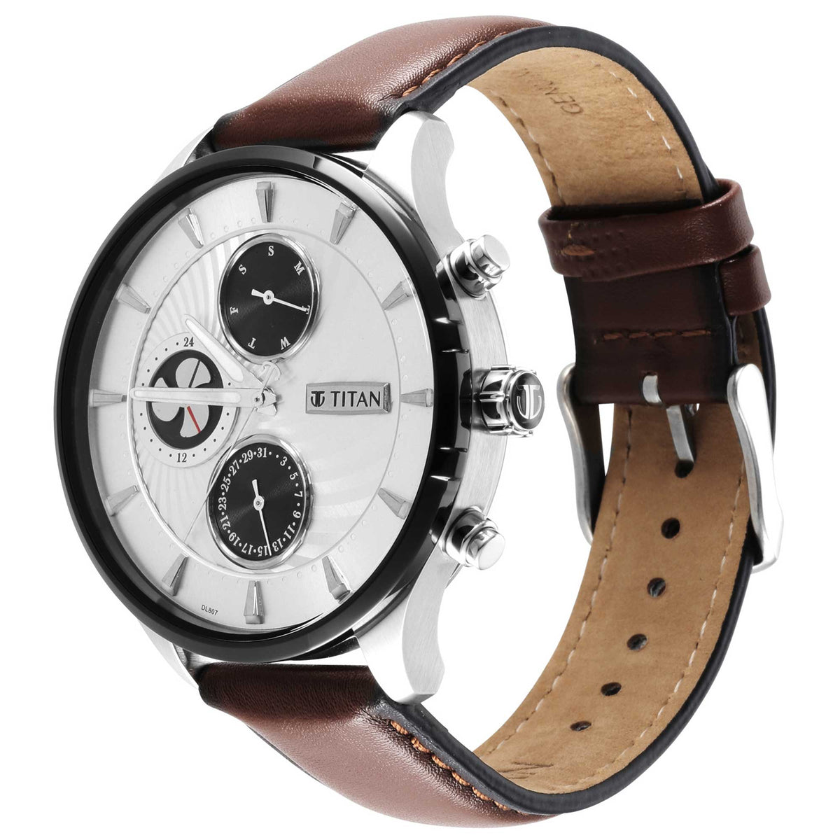 Titan Maritime White Dial Analog with Day and Date Leather Strap Watch ...