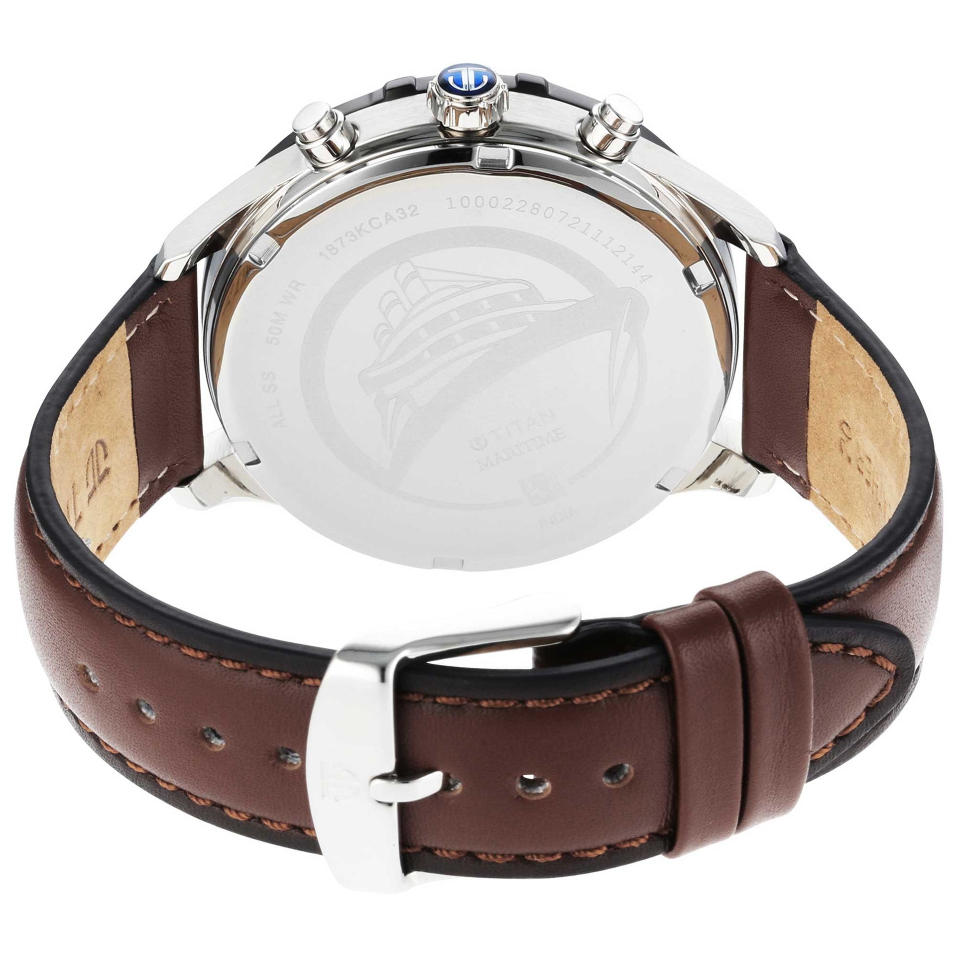 Titan Maritime White Dial Analog with Day and Date Leather Strap Watch ...