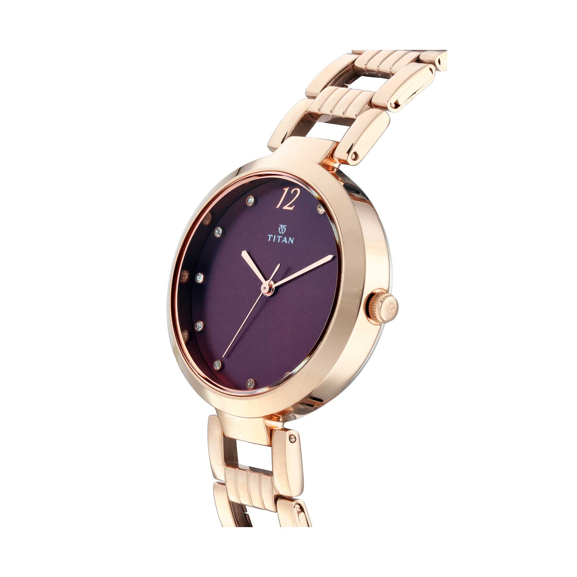 Titan Sparkle Purple Dial Analog Stainless Steel Strap Watch for Women ...