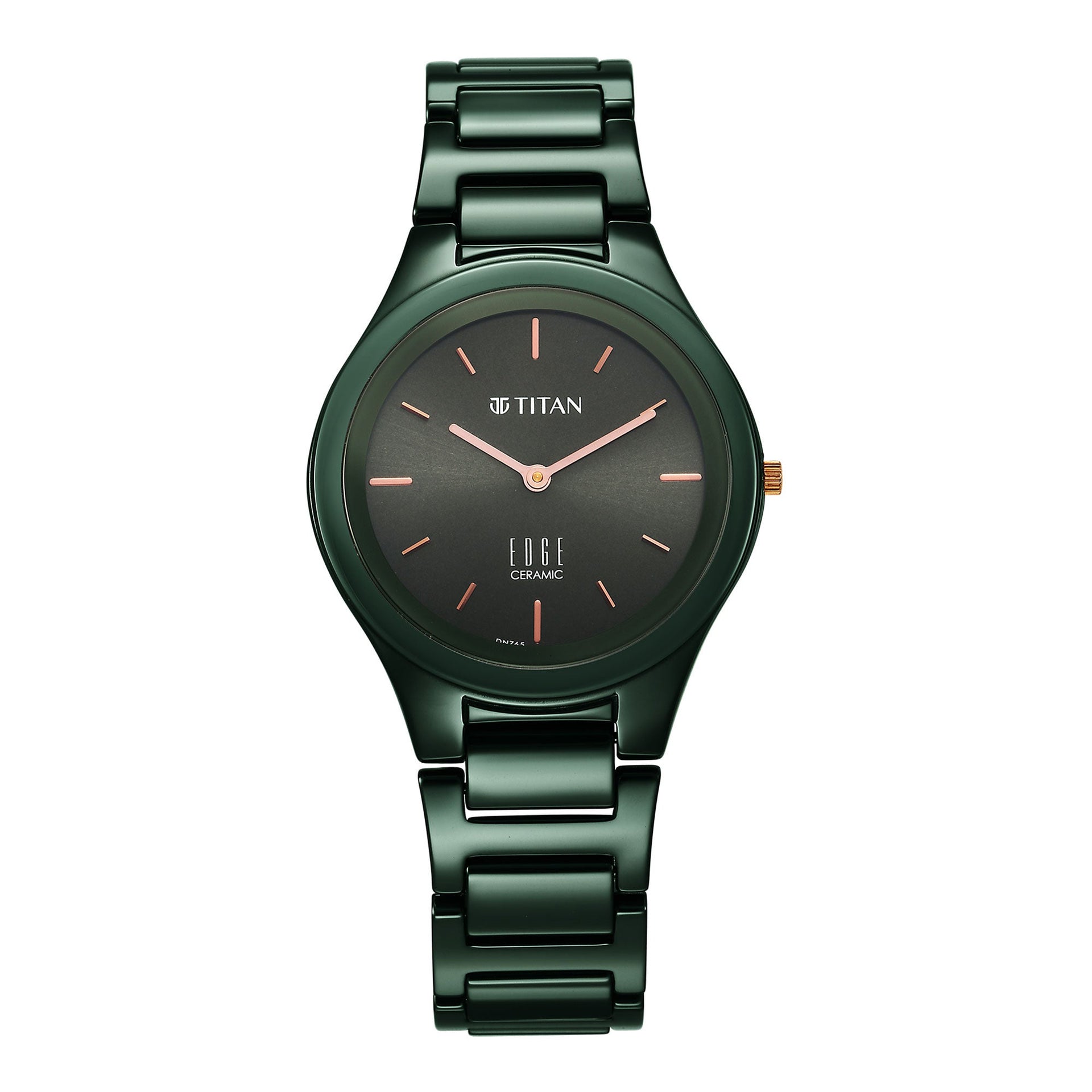 Titan Edge Ceramic Quartz Analog Green Dial Ceramic Strap Watch for Wo ...