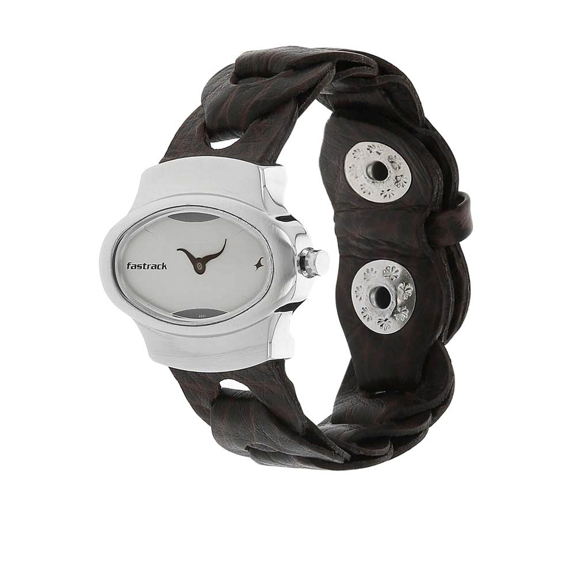 Fastrack Quartz Analog Silver Dial Leather Strap Watch for Girls ...