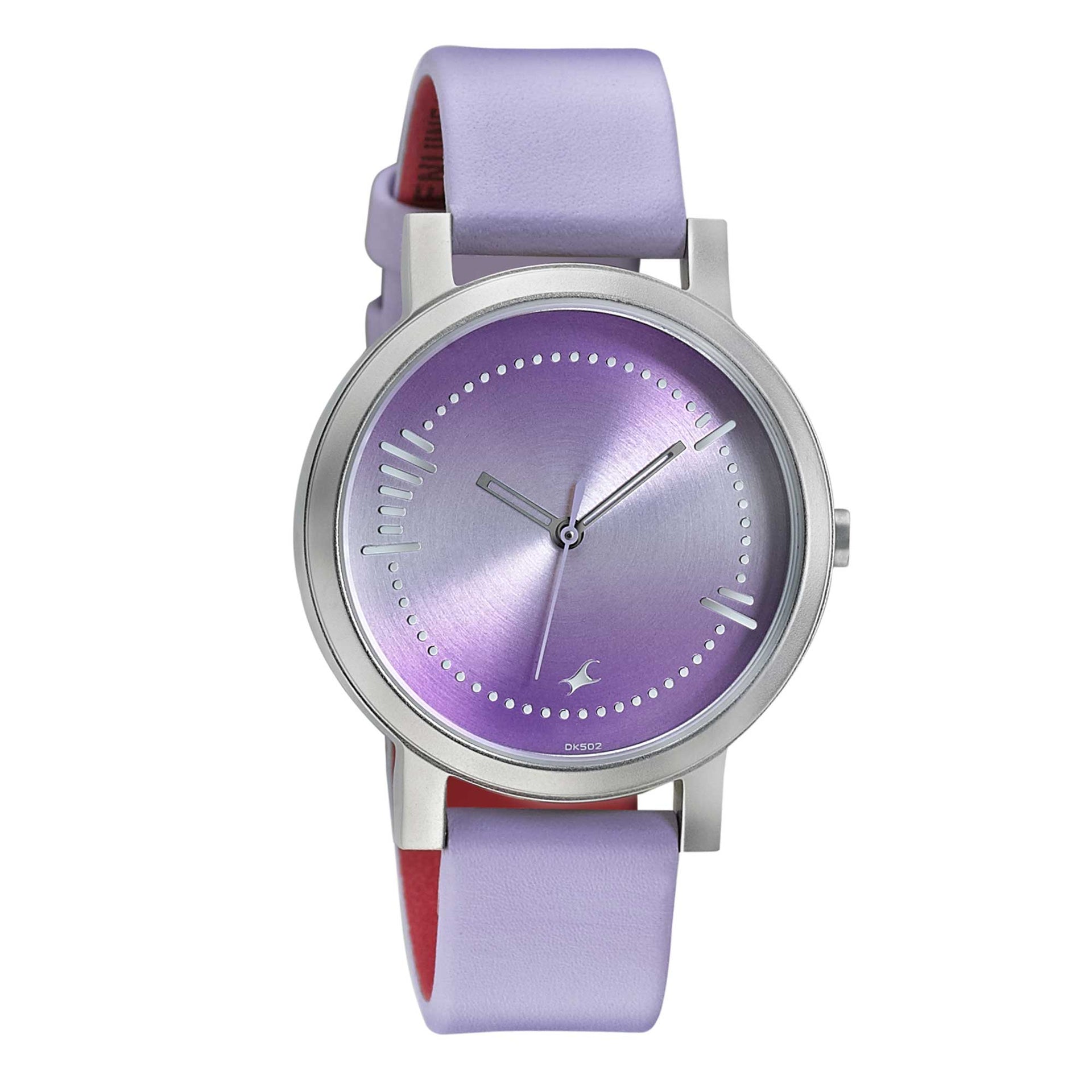 Fastrack Sunburn Quartz Analog Purple Dial Leather Strap Watch for Gir ...
