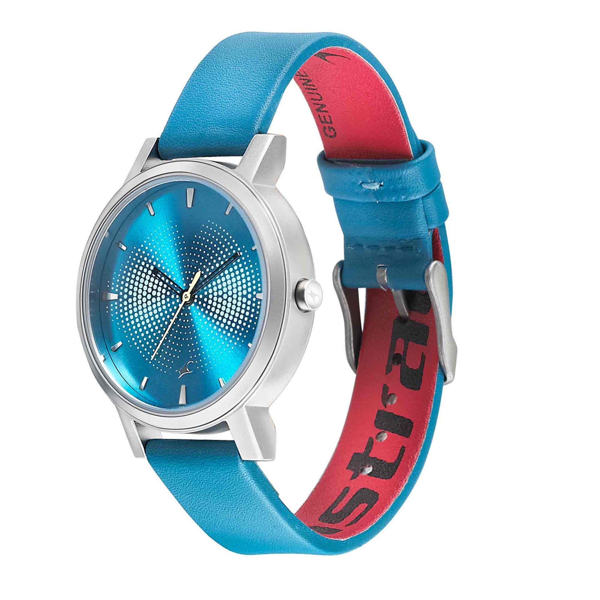 Fastrack Sunburn Quartz Analog Blue Dial Leather Strap Watch for Girls ...