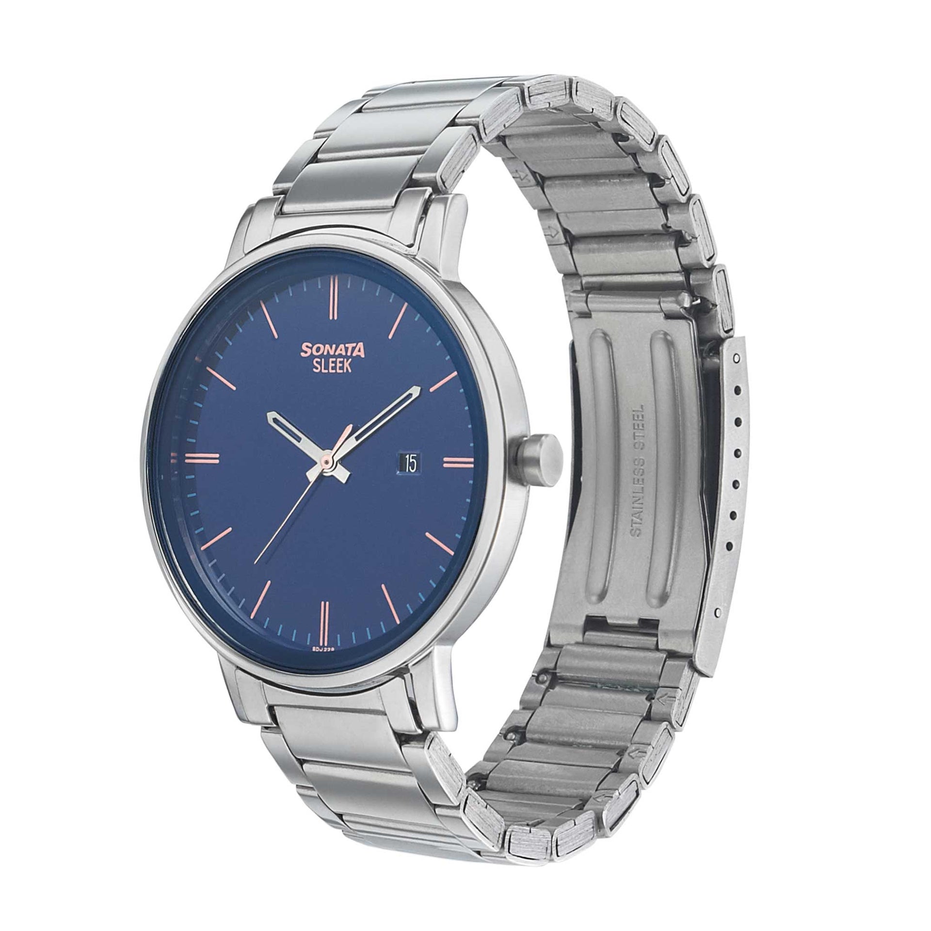 Sonata Quartz Analog Blue Dial Stainless Steel Strap Watch for Men ...