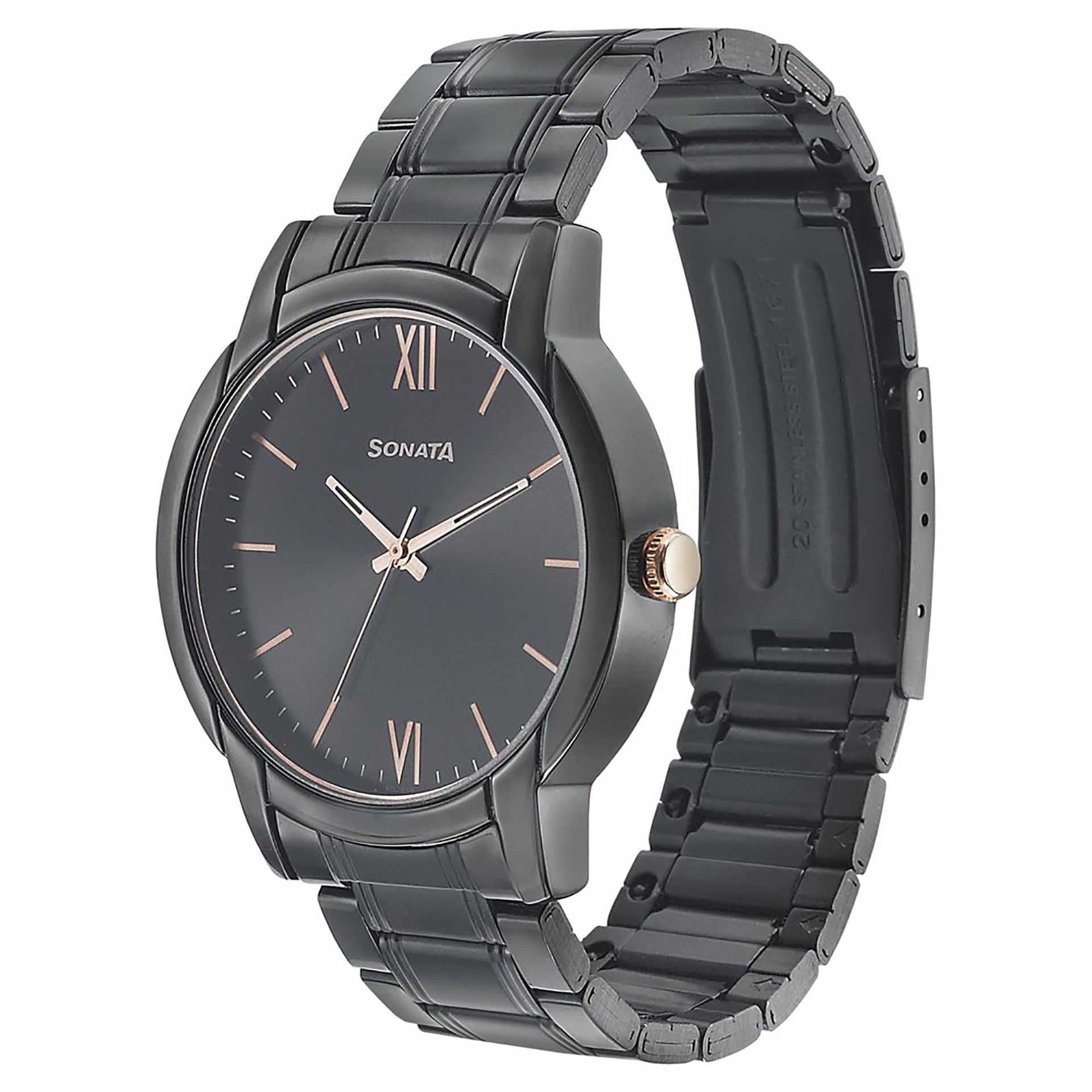 Sonata Quartz Analog Black Dial Metal Strap Watch for Men – Titan World