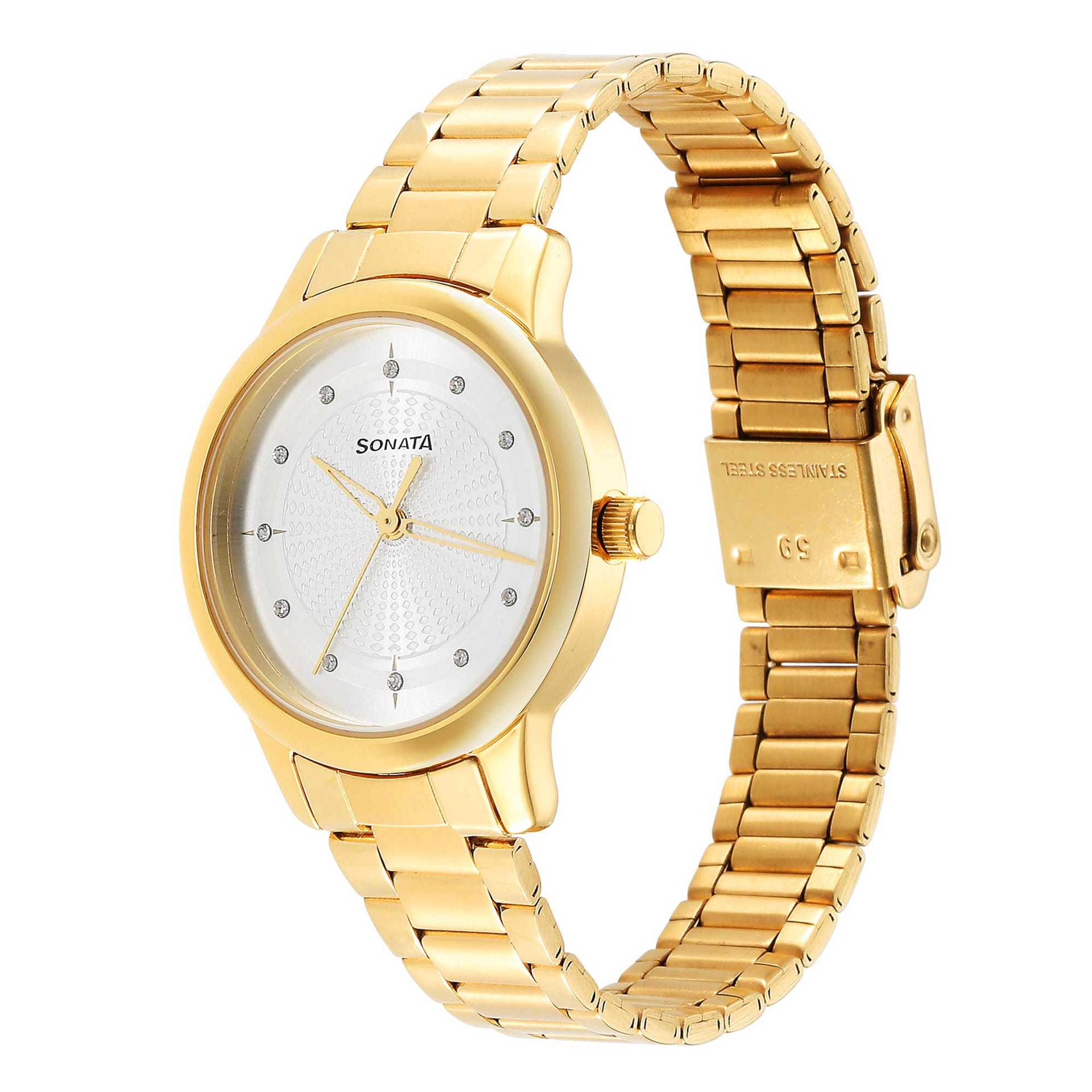 Classic Gold Silver Dial Metal Strap Watch for Women – Titan World