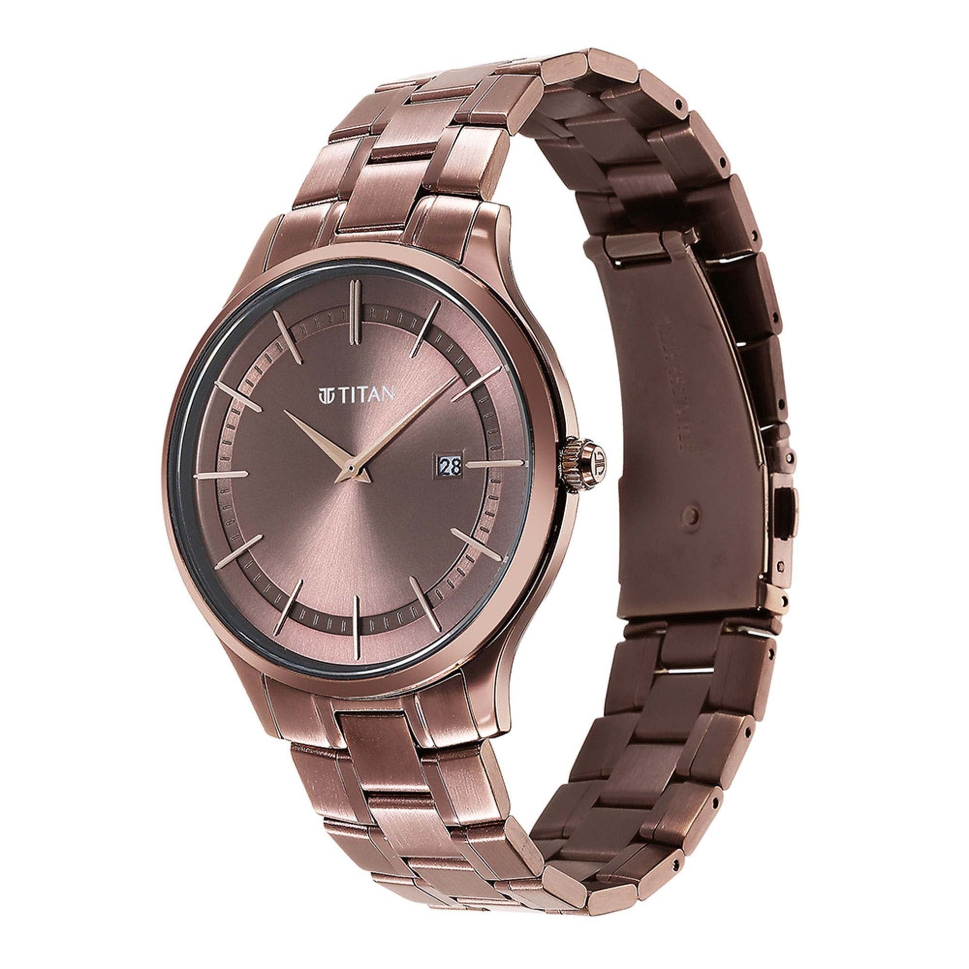 Titan Classique Slimline Brown Dial Analog with Day and Date Stainless ...