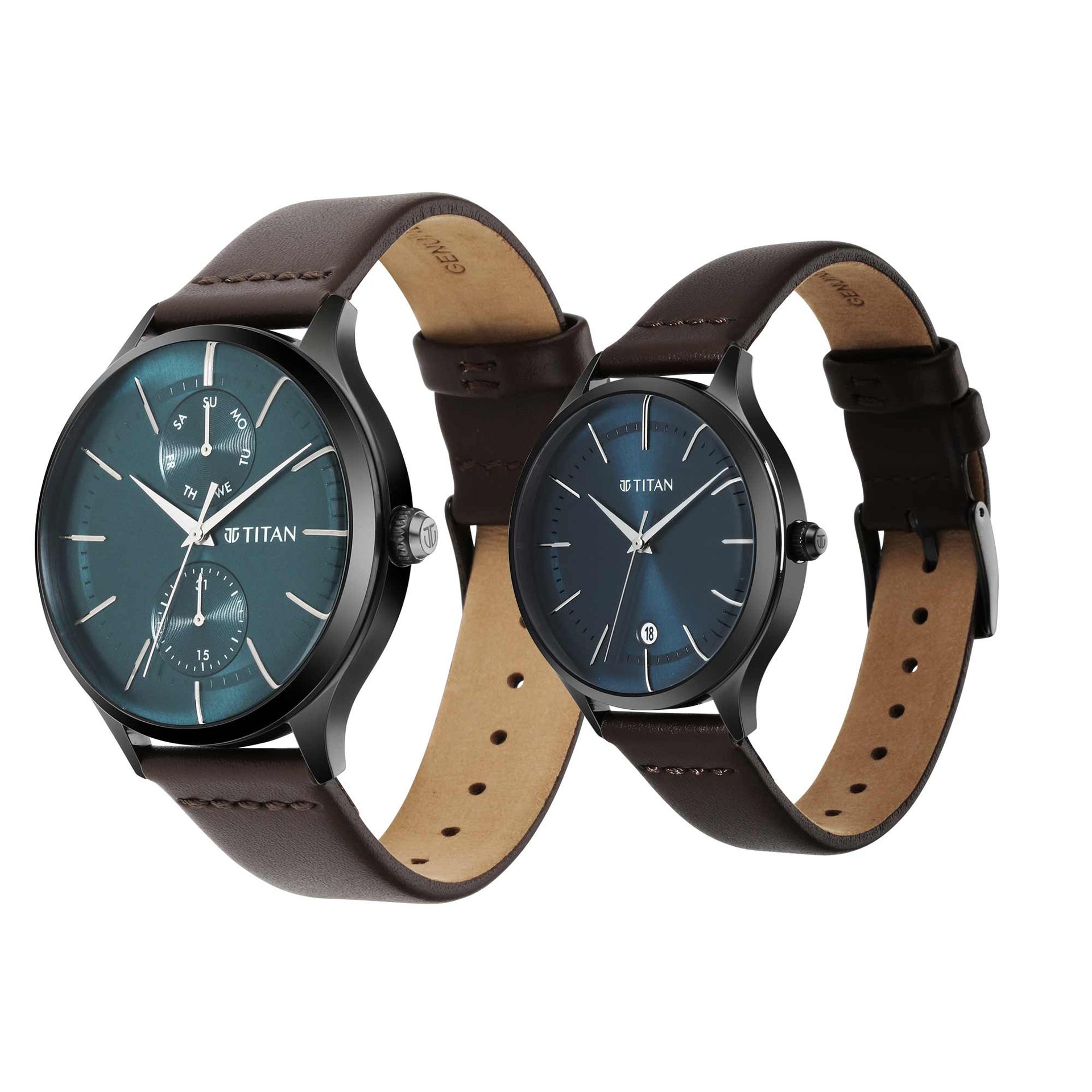 Titan Bandhan Green Dial Analog with Date Leather Strap watch for Coup ...